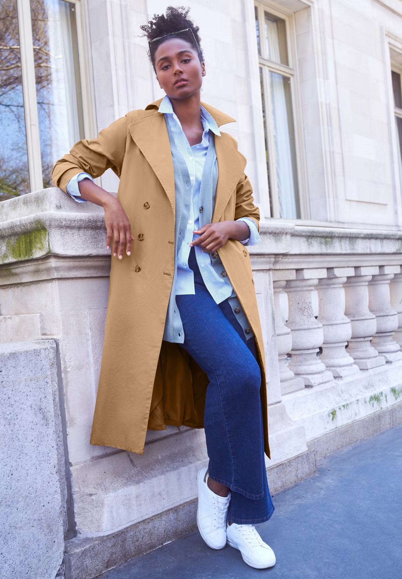 Double-Breasted Belted Trench Raincoat - Avenue