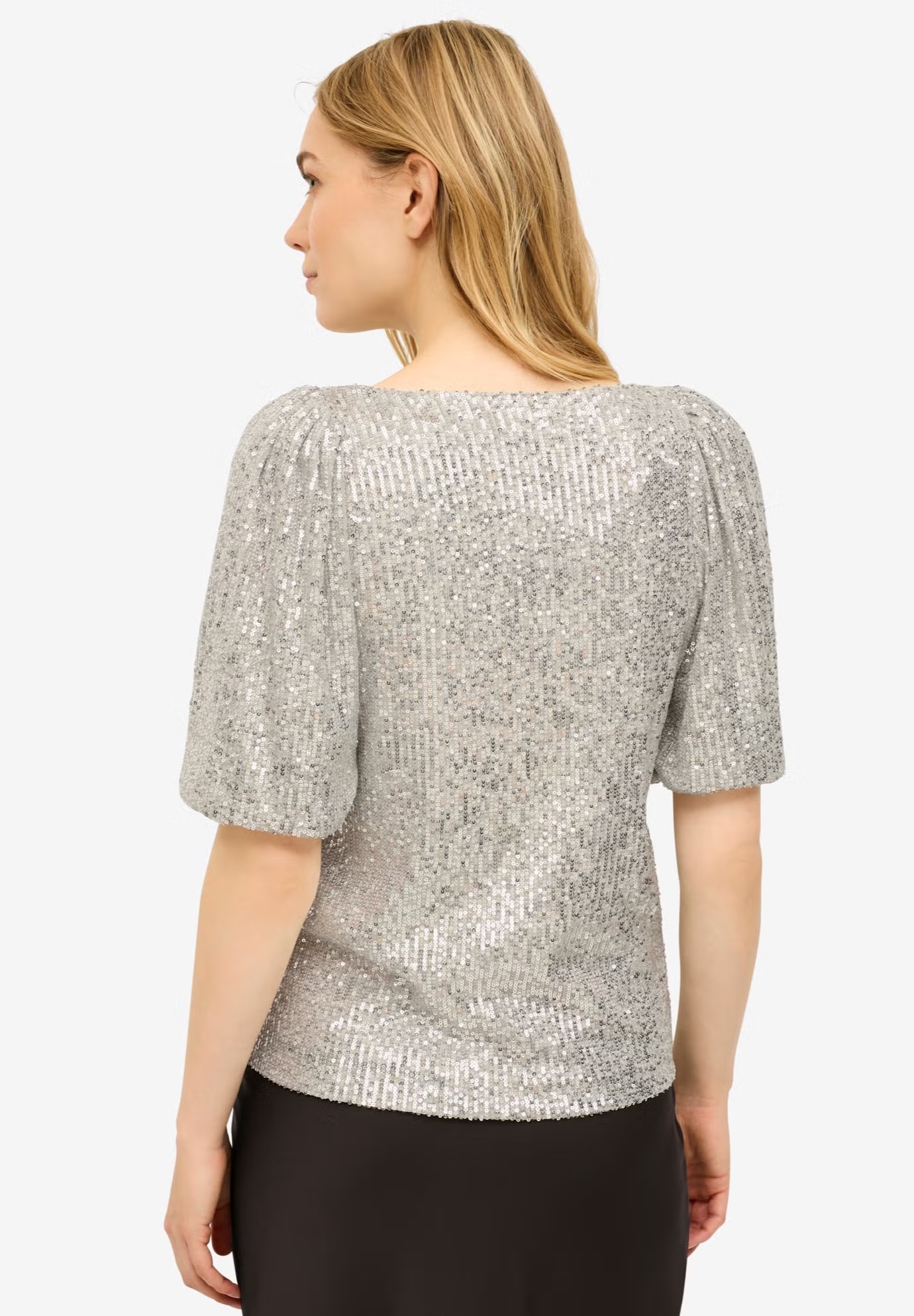 All-Over Sequin Blouson Sleeve Top - Fluentcurve