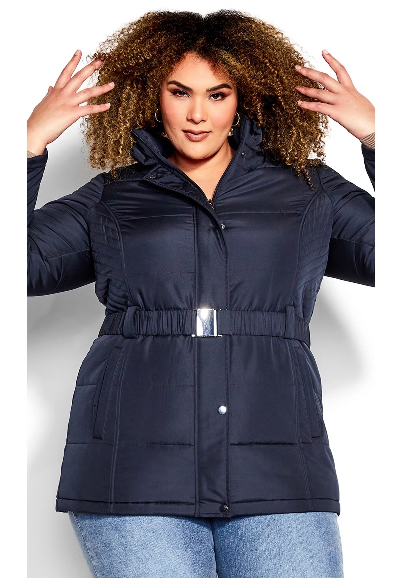 Belted Hood Puffer Coat - Avenue