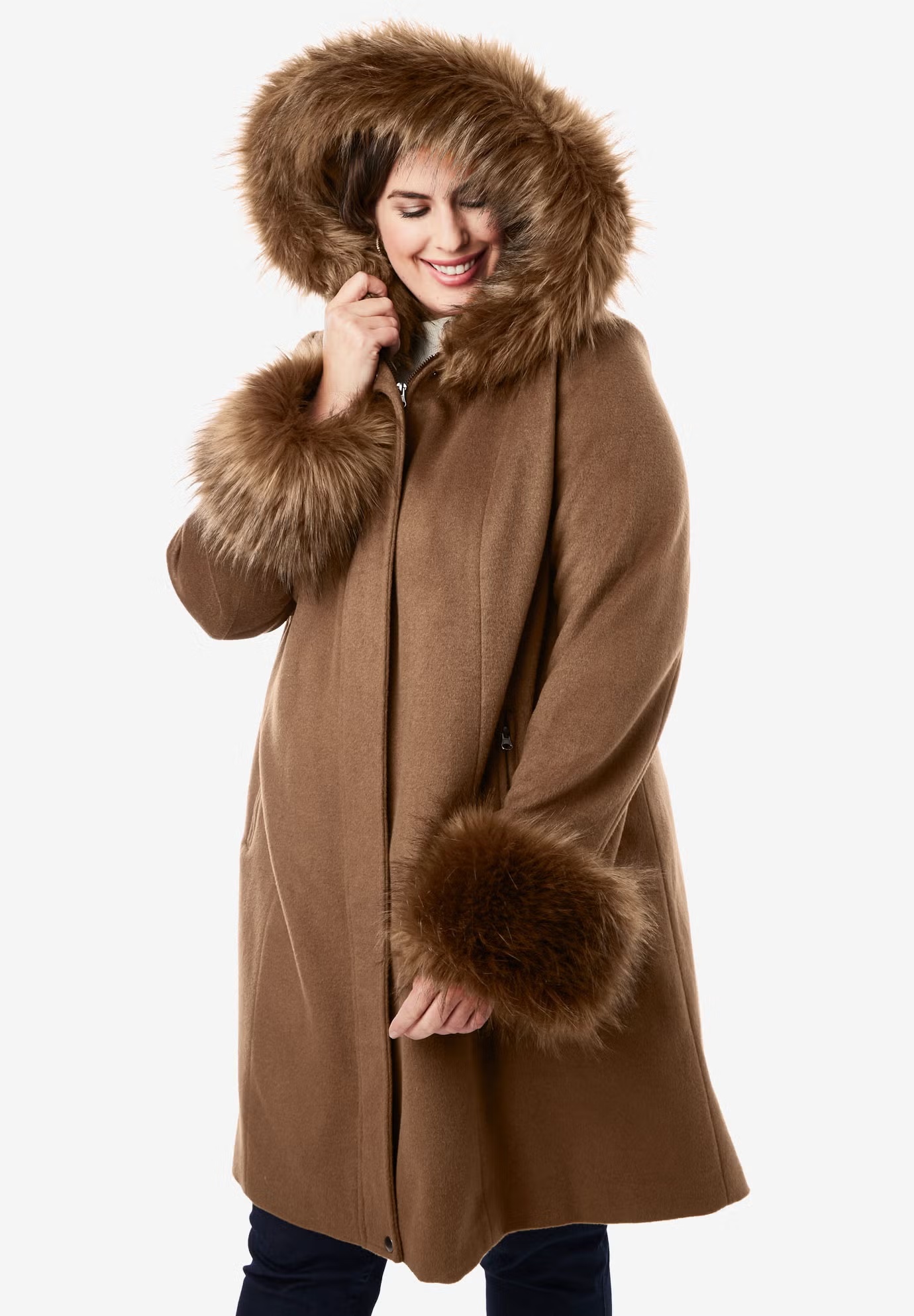 Hooded Faux Fur Trim Coat - Fluentcurve